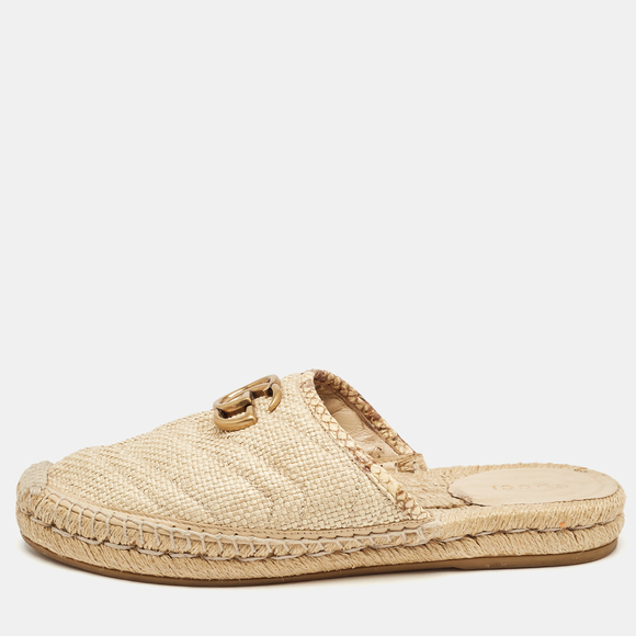 Gucci | Shoes | Gucci Beige Matelasse Raffia Gg Marmont Espadrille ...